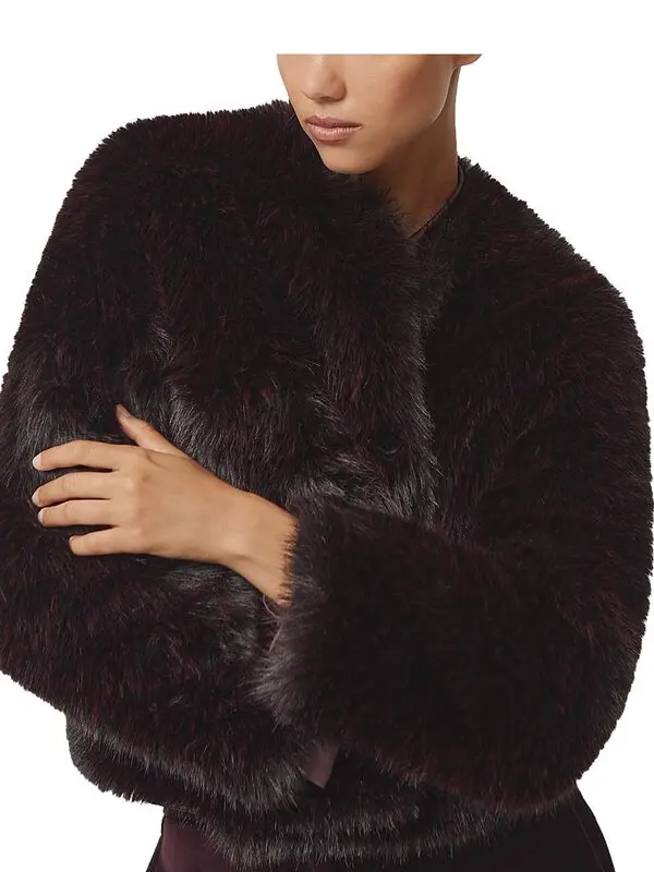 REISS Marco Faux Fur Jacket - Burgundy
