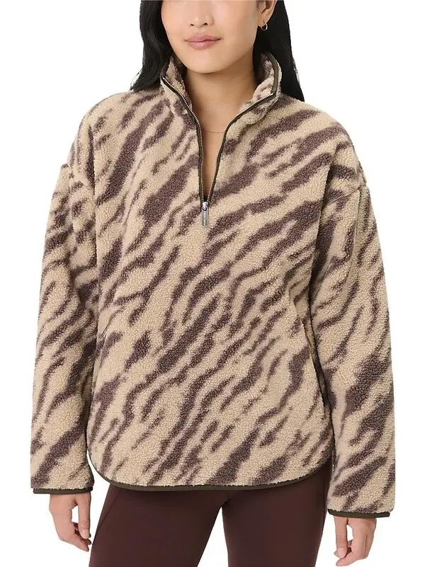 Sweaty Betty Plush Fleece Sweatshirt - Beige Linear Texture Print
