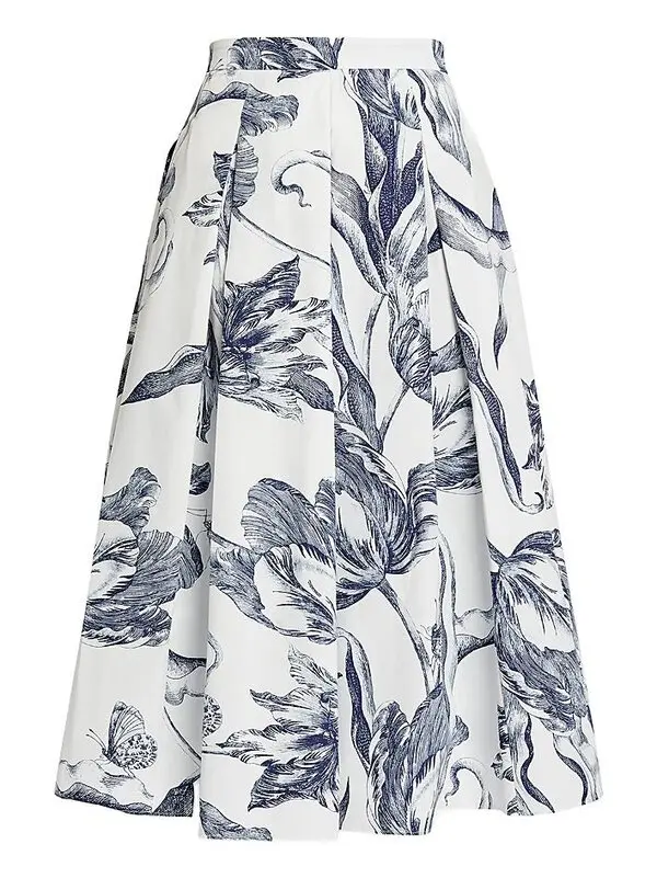 Erdem Pleated Midi Skirt - Botanical Engraving Ivo
