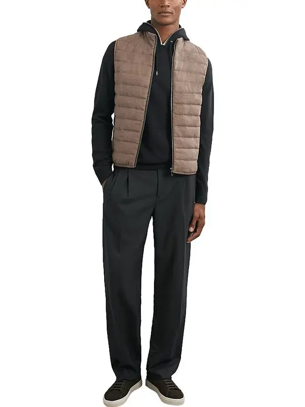 REISS Brushed Jersey Quilted Vest - Mocha Brown