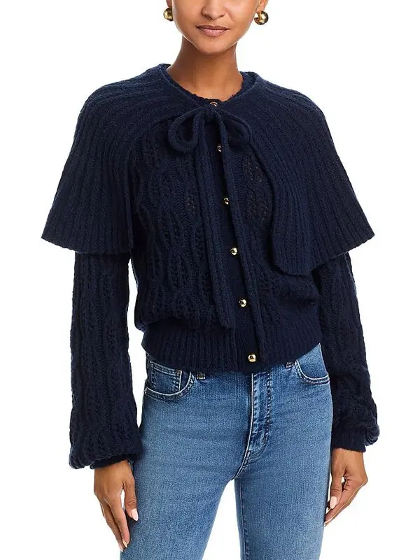 FRAME The Wool Blend Cape Sweater - Navy