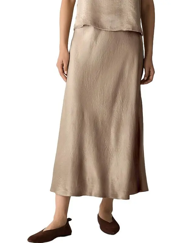 Eileen Fisher Textured Satin Bias Skirt - Biscuit