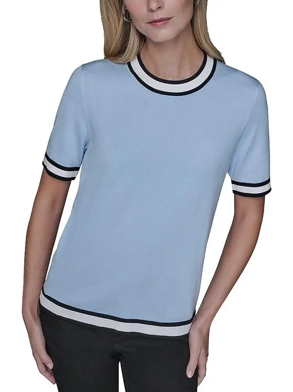 Karl Lagerfeld Paris Short Sleeve Knit Top - Blue Aura