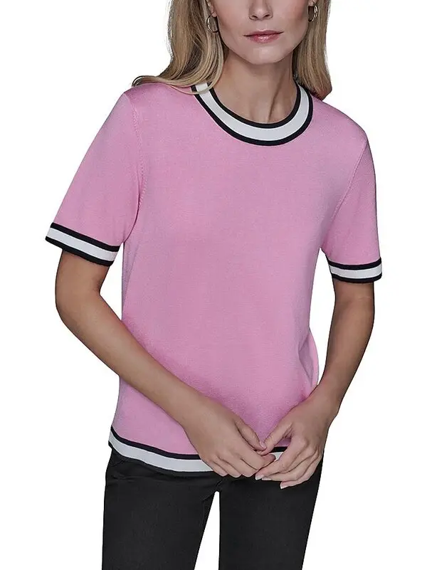 Karl Lagerfeld Paris Short Sleeve Knit Top - Prism Pink