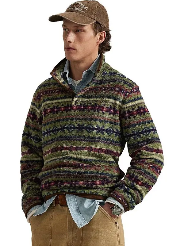 Ralph Lauren Fair Isle-inspired Fleece Pullover - Olive