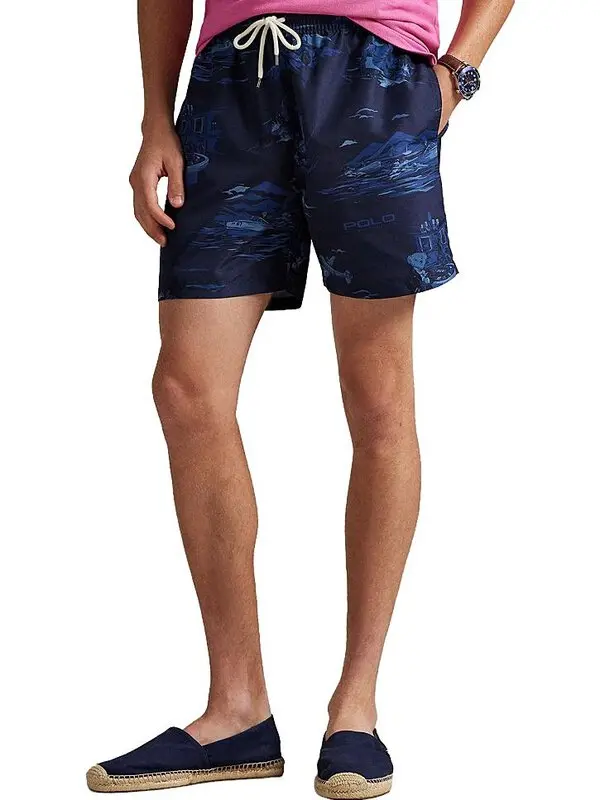 Ralph Lauren 5.75 Traveler Polo Bear Swim Trunks - Blue Multi