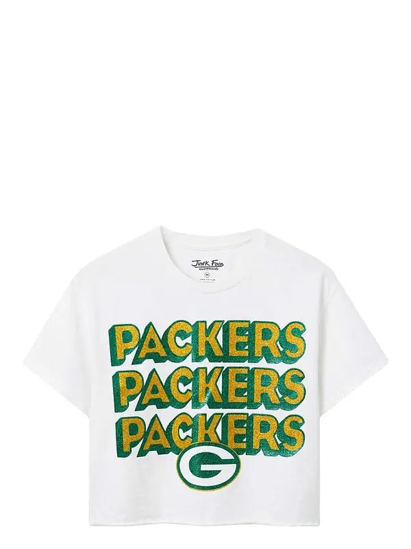 Junk Food Clothing Nfl Green Bay Packers Glitter Crop Tee - White