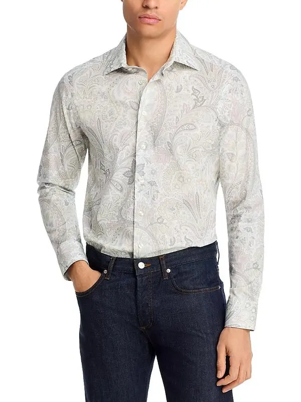 Etro Soft Tonal Paisley Print Shirt - Light Grey/ Pink