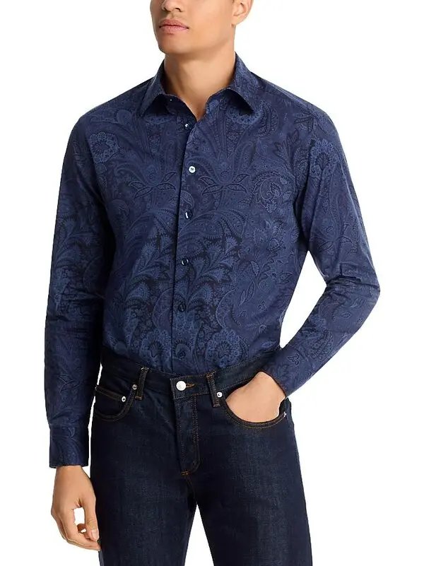 Etro Tonal Paisley Print Shirt - Navy