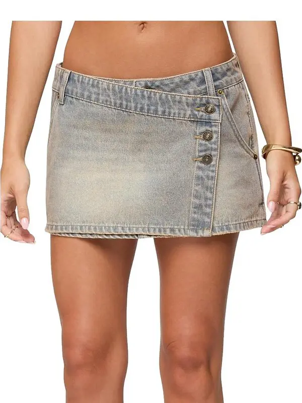 EDIKTED Denim Mini Skort - Blue-vintage-washed