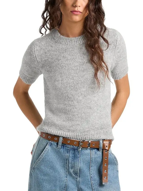 Michael Kors Fluffy Short Sleeve Sweater - Pearl Heather