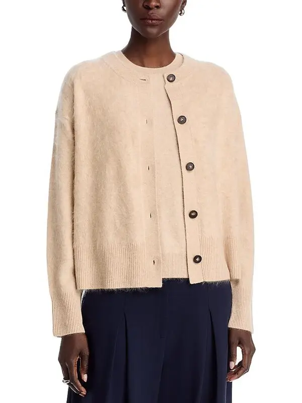 Lafayette 148 New York Brushed Cashmere Button Front Sweater - Natural Melange