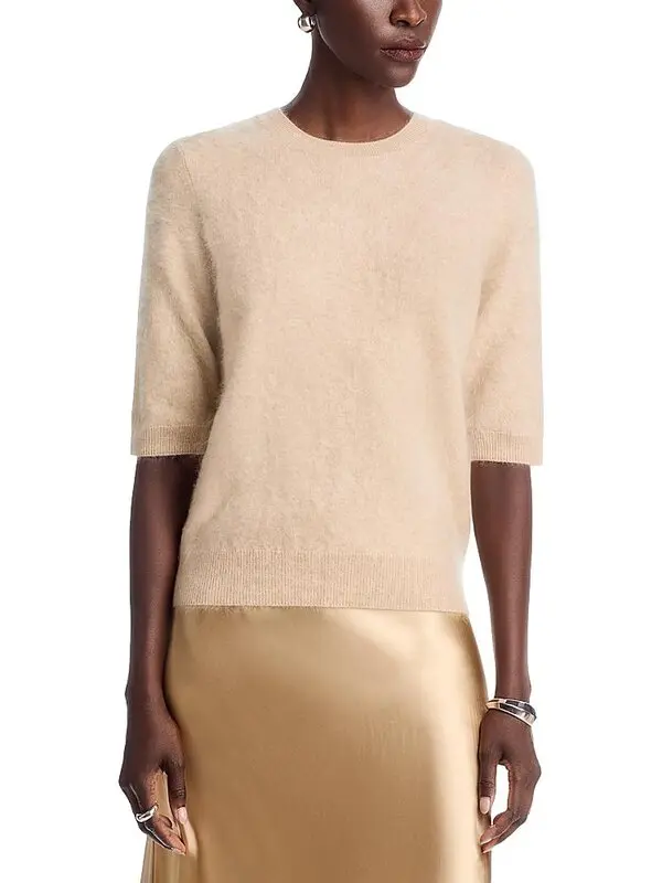 Lafayette 148 New York Brushed Cashmere Crewneck Sweater - Khaki Melange