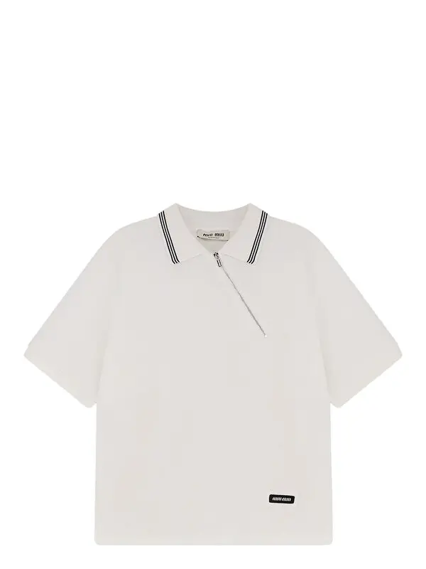 Miu Miu Cotton Polo Shirt With Asymmetric Zip - White