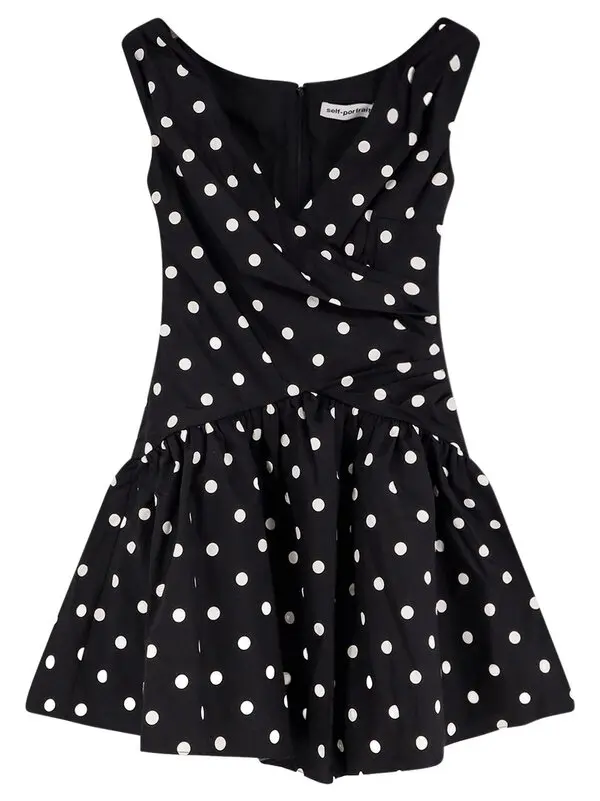 SELF-PORTRAIT Polka Dot Cotton Mini Dress - Black