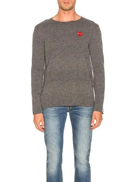 Play Comme Des Garcon Logo Emblem Long Sleeve Sweatshirt - Grey
