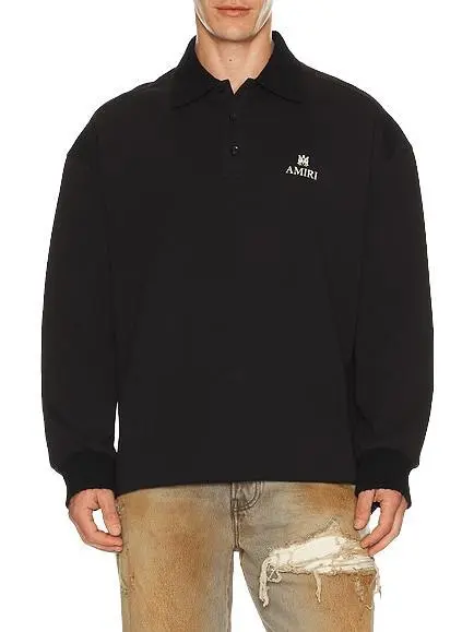 Amiri Ma Oversized Long Sleeve Polo - Black