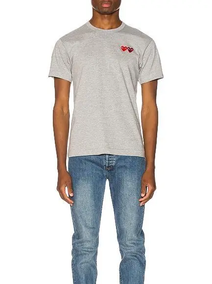 Play Comme Des Garcon Double Heart Tee - Grey
