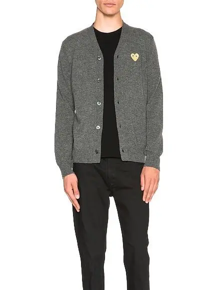 Play Comme Des Garcon Cardigan With Gold Emblem - Grey