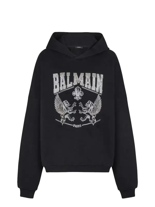 Balmain Crystal-embellished Graphic Hoodie - Black