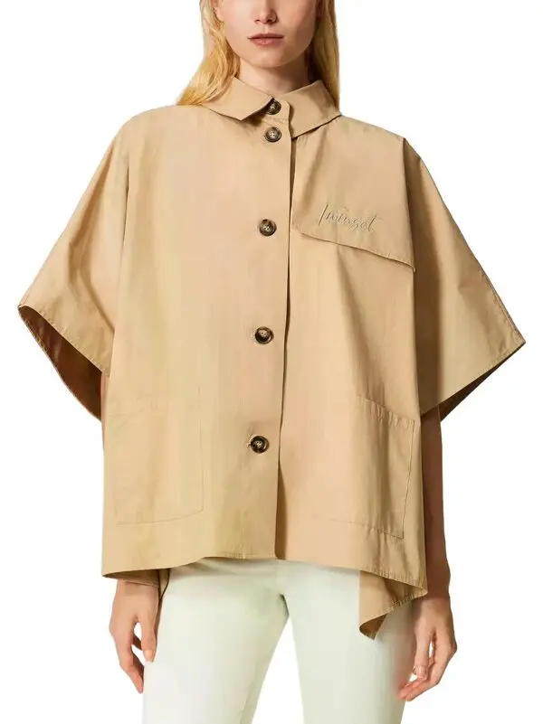 TWINSET Cotton Gabardine Woven Poncho - Neutrals