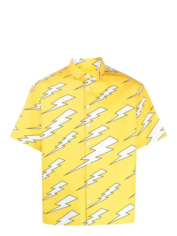 Neil Barrett Thunder-print Cotton Shirt - Yellow
