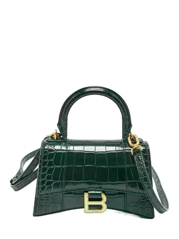 Balenciaga Hourglass Croc-embossed Leather Bag - Green