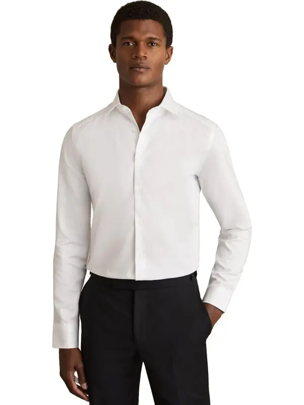 REISS Remote Slim Fit Cotton Sateen Slim-fit Shirt - White