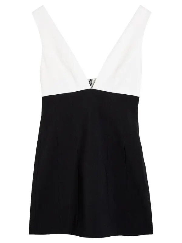 Alice + Olivia Plunge V-neck Mini Dress - Black And White