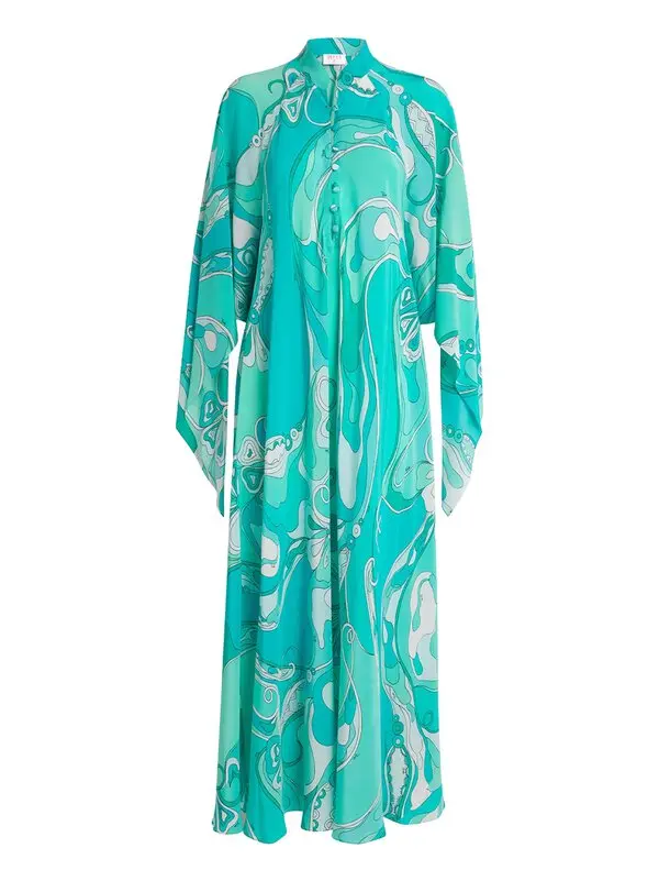 Emilio Pucci Silk Orchidee Print Kaftan - Blue
