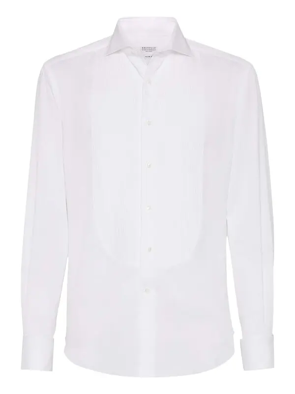 Brunello Cucinelli Sea Island Cotton Slim Tuxedo Shirt - White