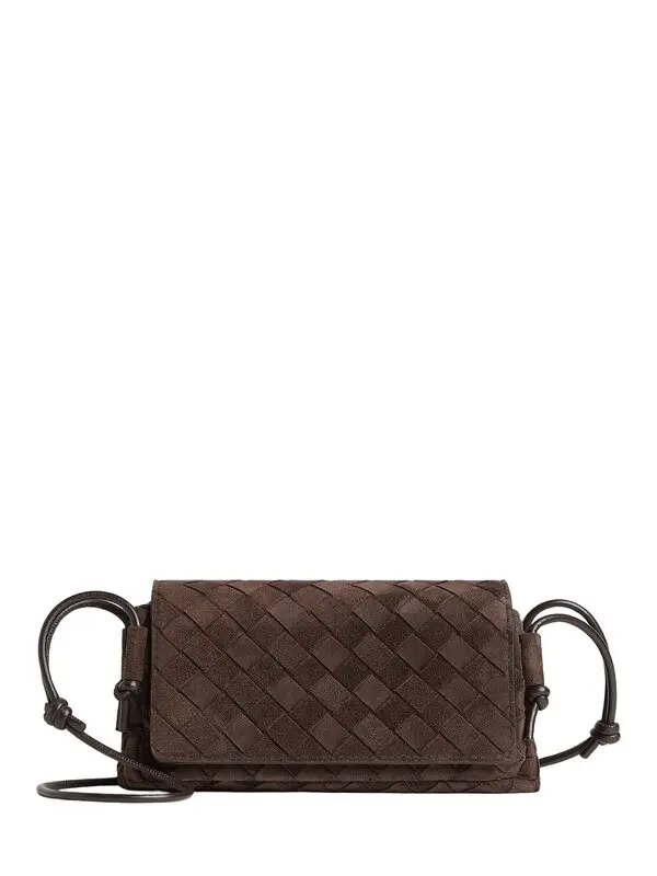 Bottega Veneta Suede Intrecciato Notturno Pouch - Brown