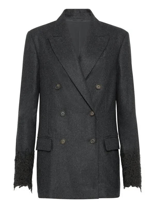 Brunello Cucinelli Double-breasted Blazer With Lace Detail - Black