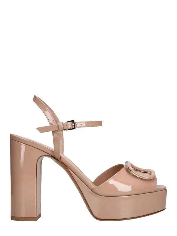 Valentino Garavani Patent Leather Vlogo Signature Platform Sandals 115 - Nude