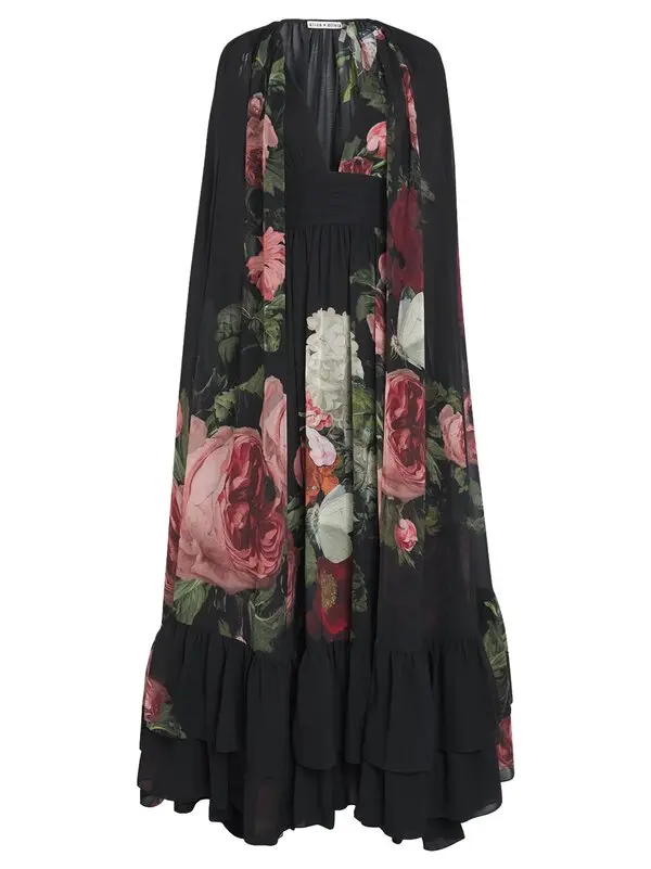 Alice + Olivia Cape-detail Roya Gown - Black
