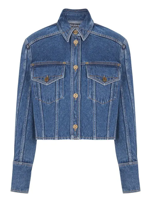 Balmain Denim Cropped Jacket - Blue