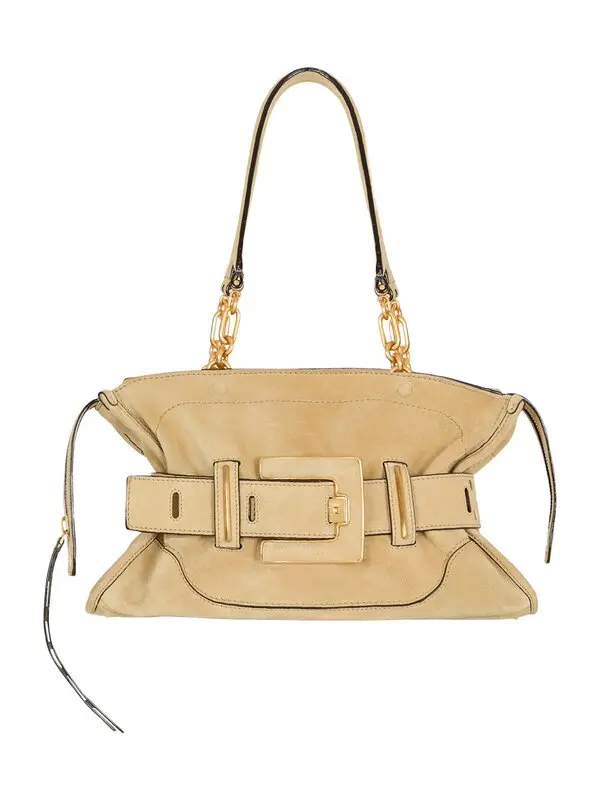 Balmain Small Suede Anthem Shoulder Bag - Beige