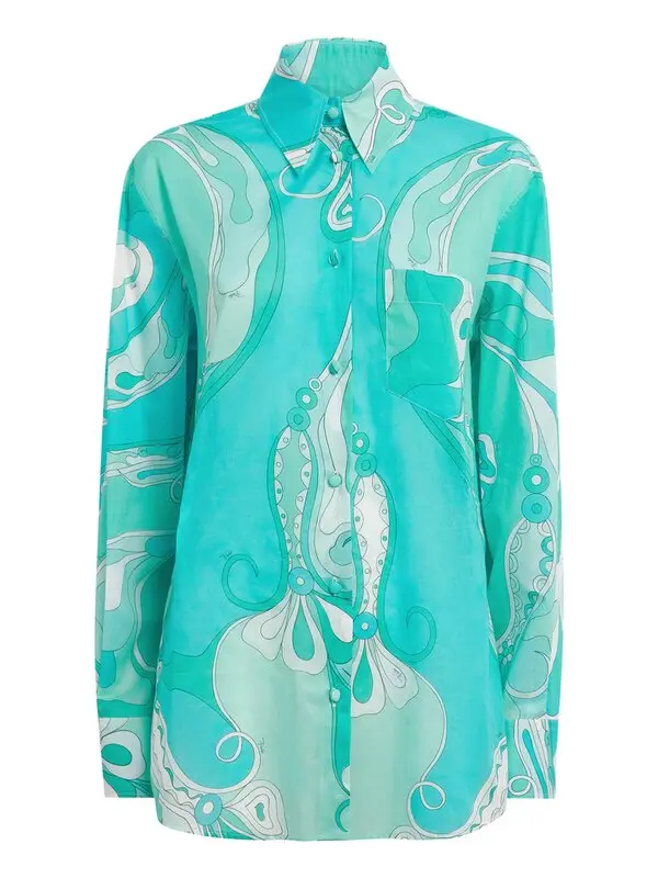 Emilio Pucci Cotton Orchidee Print Shirt - Blue