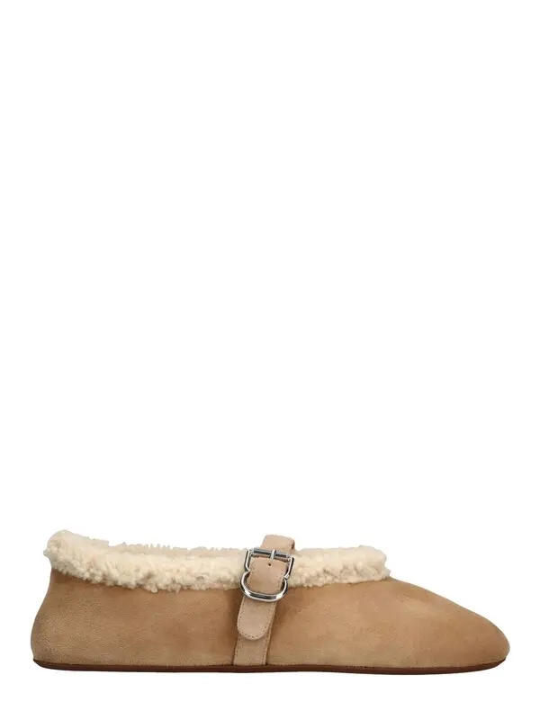 Alaïa Shearling Ballet Flats - Beige