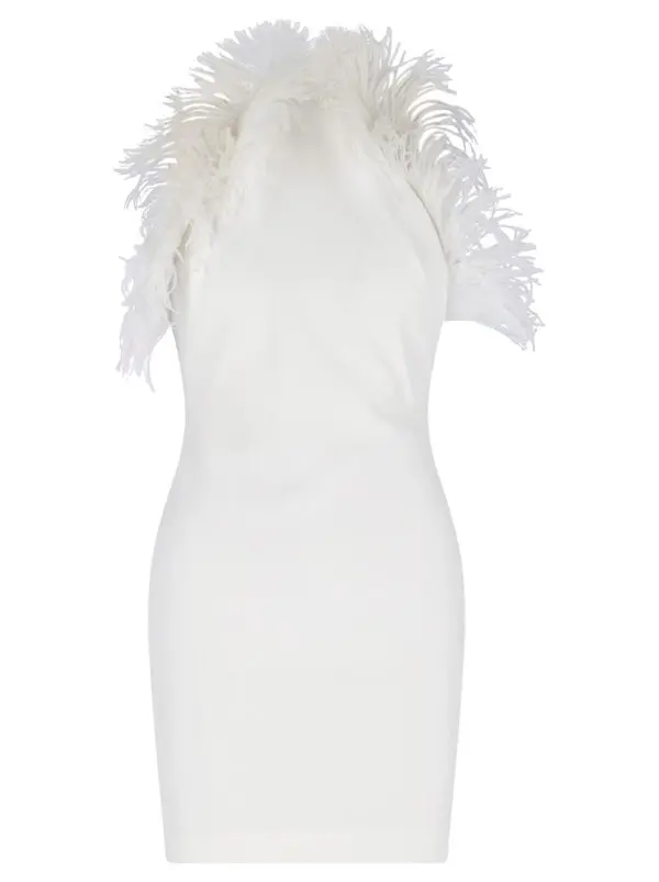 Attico Feather Mini Dress - White