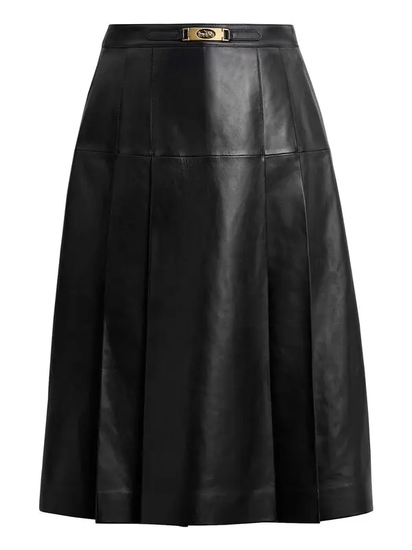 Coach Maxi Pleated Leather Skirt - Black