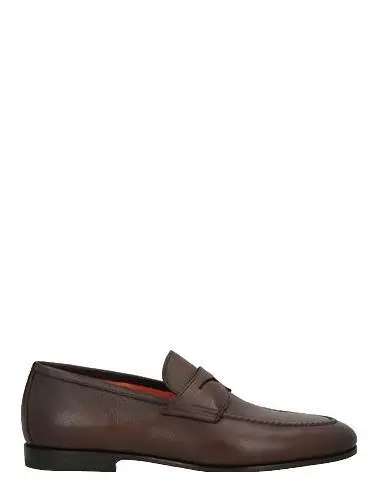 Santoni Penny Loafers In Pebbled Leather - Dark Brown