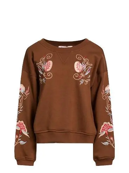 CONNOR & BLAKE Cotton Fleece Sweatshirt With Appliqués - Brown