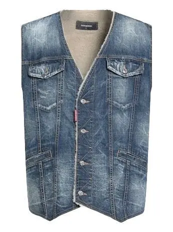 Dsquared2 Denim Vest With Teddy Fleece Lining - Blue