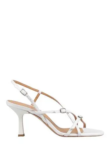 OVYE Leather Ankle Strap Spool Heel Sandals - White