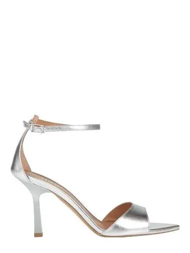 OVYE Leather Spool Heel Sandals - Silver