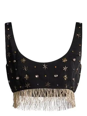 FORTE_FORTE Viscose Blend Top With Appliqués - Black