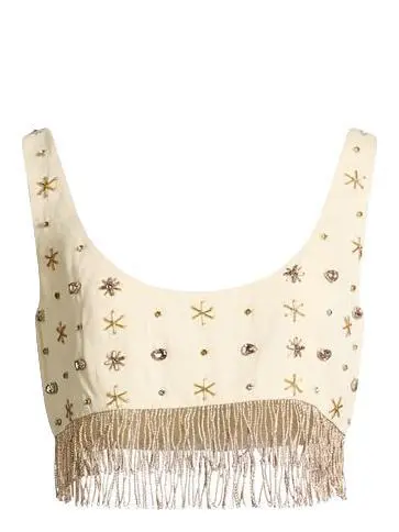 FORTE_FORTE Viscose Blend Top With Appliqués - Ivory