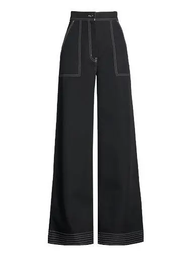 Max Mara Wide-leg Cotton-linen Pants - Black