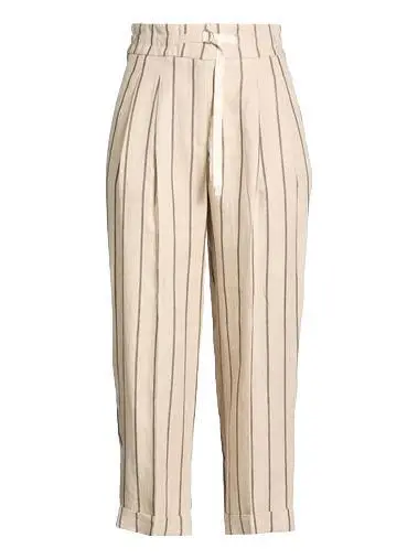 Peserico Striped Linen Tapered Pants - Beige